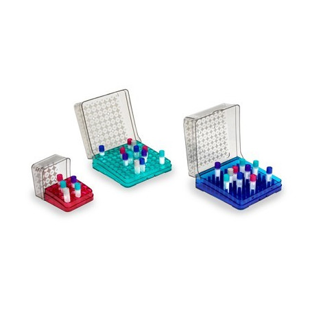 Polycarbonate CryoBox Size 76x76x53mm - 5x5 cells - red - 8 boxes